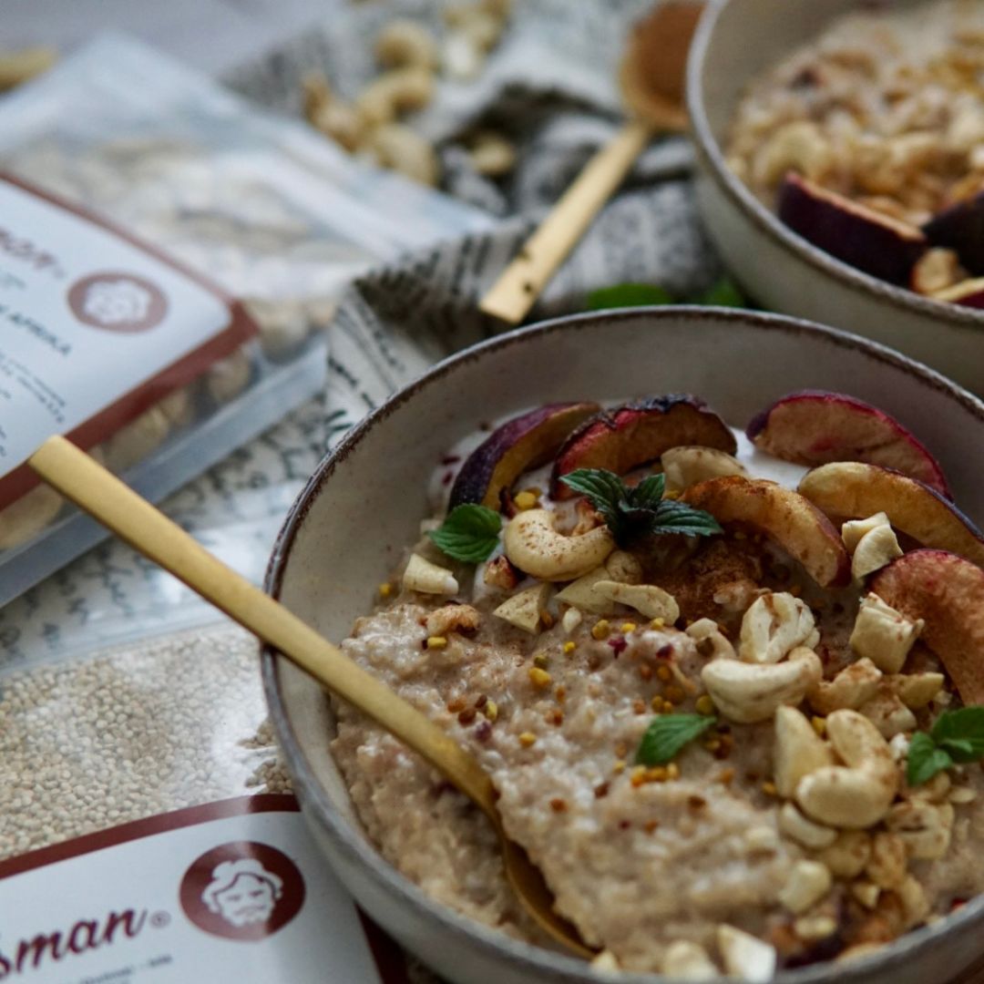 Snídaňová quinoa kaše s kešu a švestkami | Zdravé recepty Nutsman pro ...